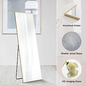Sweetcrispy Full Length Mirror 64"x21" Full Body Floor Mirror Standing Hanging or Leaning Wall, Large Wall Mirror with Stand Aluminum Alloy Thin Frame for Bedroom Cloakroom, Gold