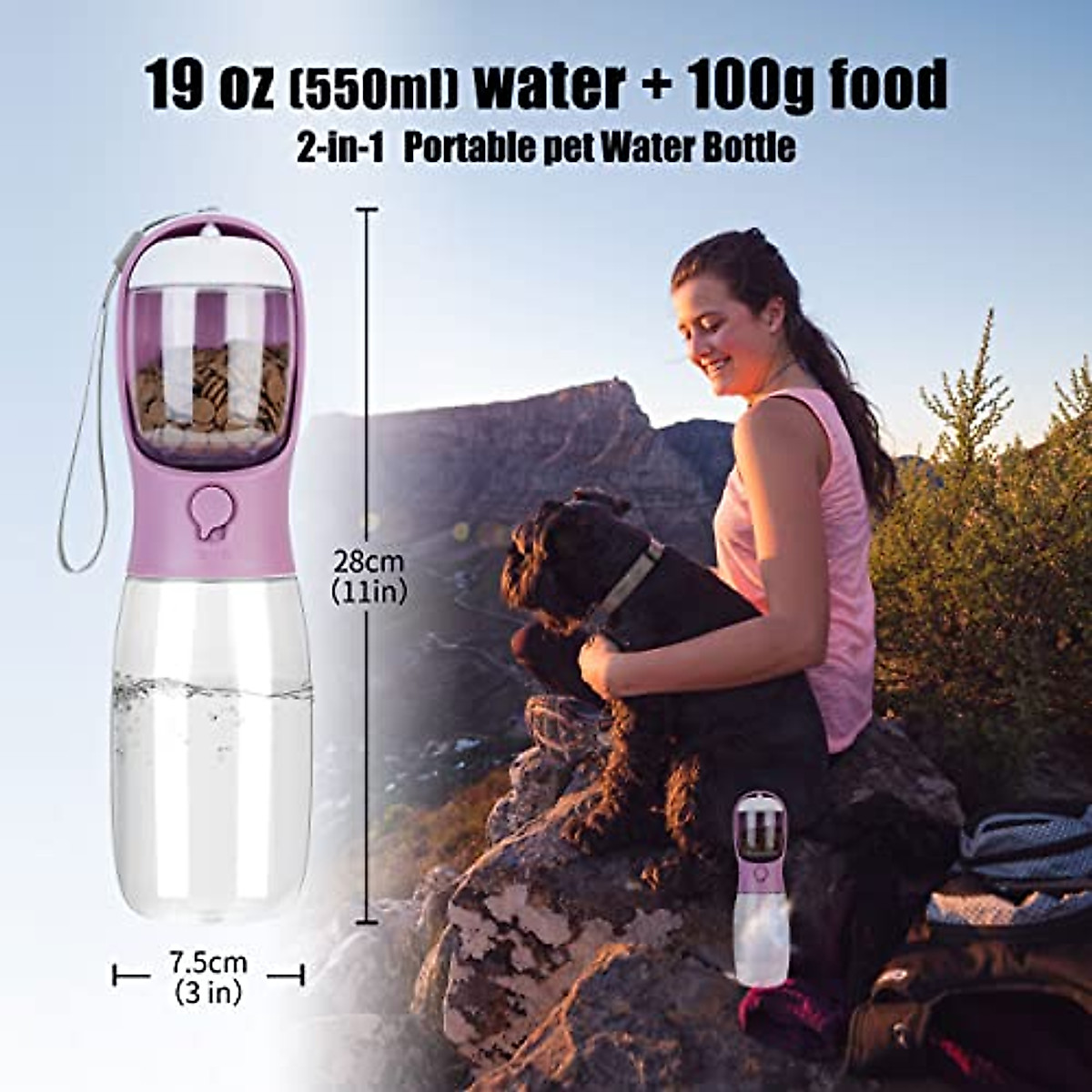 Dog Water Bottle,Dishwasher Safe,Portable Pet Water Bottles with Food Container,Outdoor Portable Water Dispenser for Walking,Hiking,Travel,Puppy Accessories (Blue)