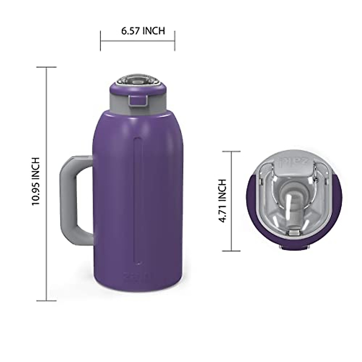 Zak Designs 64oz Genesis Double-Wall Vacuum-Insulated Stainless Steel Water Bottle with Easy-Open Button Lid and Built-In Carry Handle, Leak-Proof Design (64oz, Viola)
