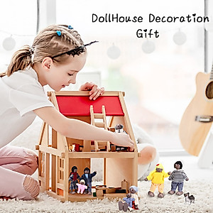 Skylety 10 Pcs Wooden Dollhouse Set of Mini People Figures Dolls Wooden Doll Pretend Play Figures Accessories for Pretend Dollhouse Toy(Stylish Style)