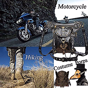 Steampunk Waist Bag Fanny Pack Fashion Gothic Leather Shoulder Crossbody Messenger Bags Thigh Leg Hip Holster Purse Travel Pouch Hiking Sport Chain Bags for Women Men