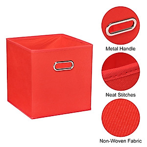 PATIKIL Foldable Storage Cube Bins, 4 Pcs Fabric Storage Bins Cube Organizer with Handle for Home Bedroom Shelf Closet Organization, Red (13"x13"x13")