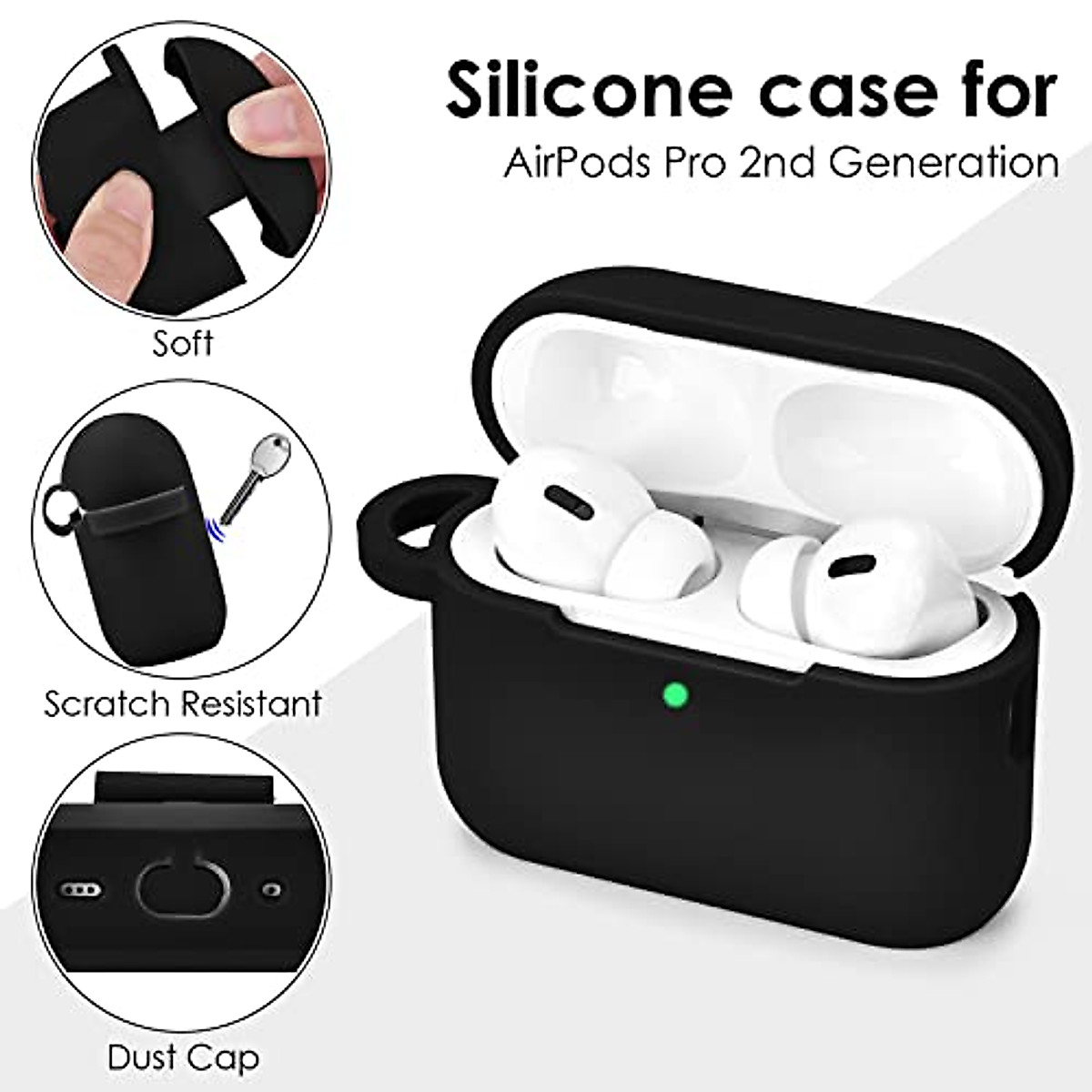 Filoto Airpod Pro 2 Case, Cute Airpods Pro 2 Cover for Women Girls, Silicone Protective Airpods Pro 2 Case with Bling Bracelet Keychain (Bling Black)