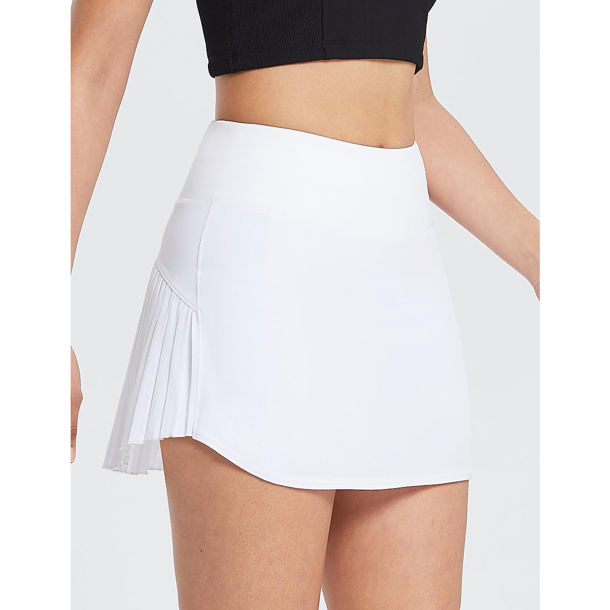 BALEAF Women's Pleated Tennis Skirts High Waisted Lightweight Athletic Golf Skorts Skirts with Shorts Pockets White Medium