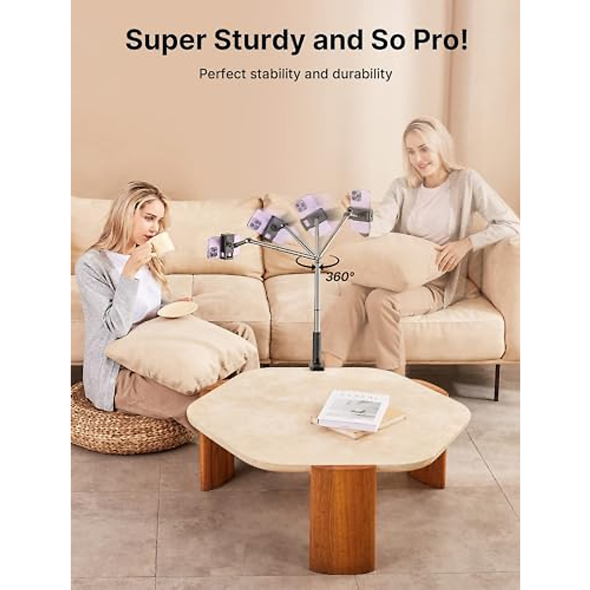 JSAUX Phone Holder for Desk and Bed Compatible with iPhone 15 14 13 12 Overhead Phone Mount Gooseneck Phone Stand Flexible 360 Lazy Long Arm Clamp Clip for Table Bedside [1-Pack, Black]