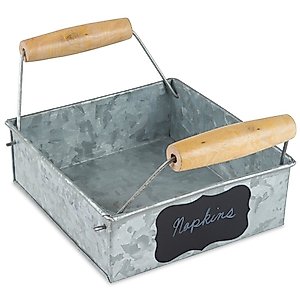 Benjara Galvanized Metal Napkin Holder with Wooden Handle, Gray