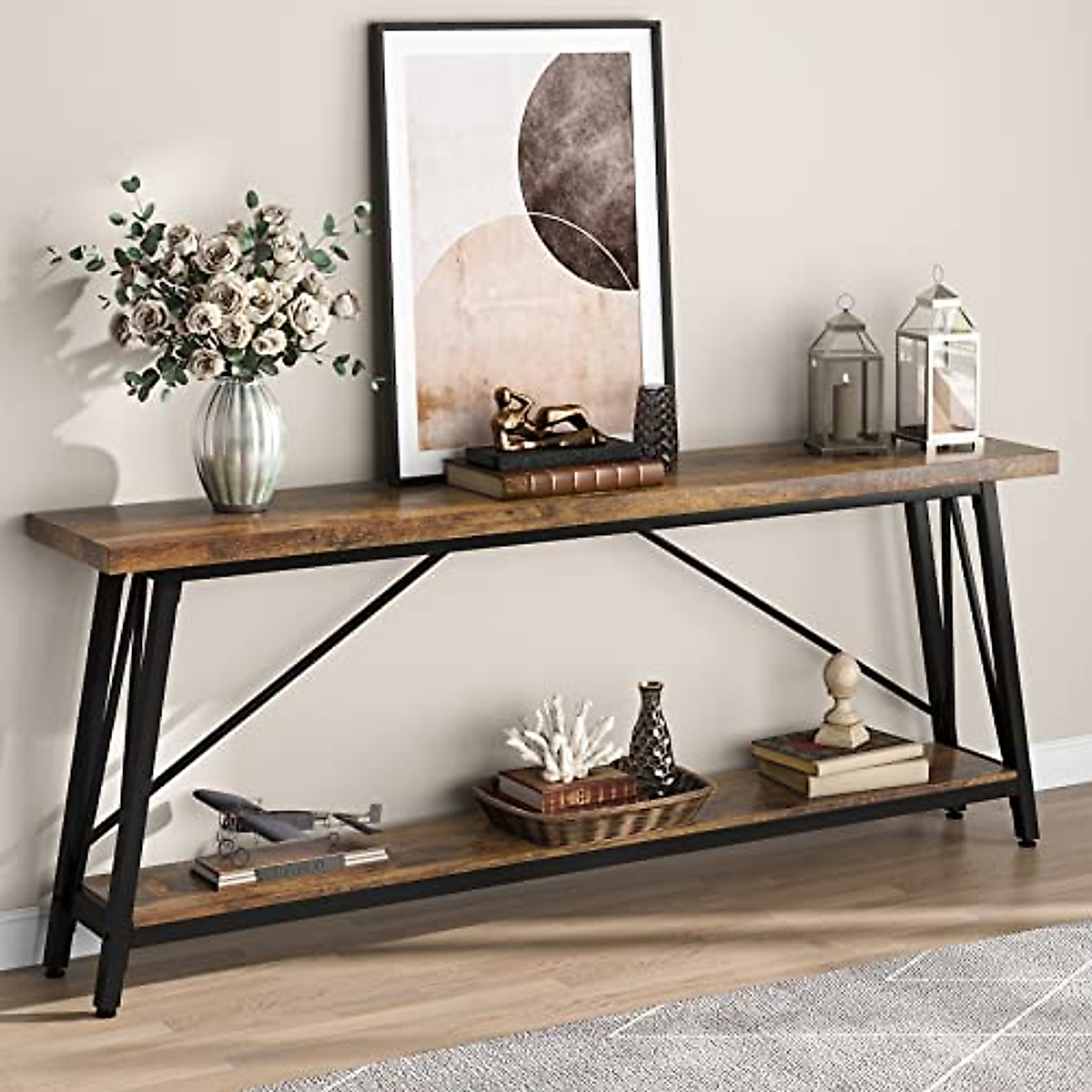 Tribesigns 70.9 Inches Extra Long Sofa Table Behind Couch, Industrial Entry Console Table for Hallway, Entryway & Living Room, Dark Brown