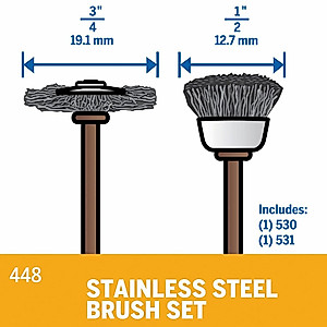 Dremel 448 2-Piece Stainless Steel Brush Set Ideal for Removing Rust and Corrosion, Polishing Metal Surfaces