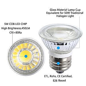 CTKcom 5W PAR16/HR16 LED Spotlight Bulb(4 Pack)- E26/E27 Base COB Flood Light Bulb 36 Degree 450LM 3000K Warm White 50W Halogen Bulb Equivalent LED Bulbs 110V~130V