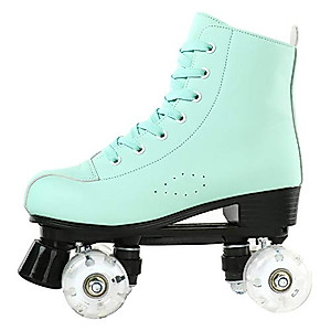 Roller Skate Shoes for Women Men,PU Leather High-top Double-Row 4 Wheel Roller Skates for Beginner, Unisex Indoor Outdoor Roller Skates with Shoes Bag (Flash wheel,43)