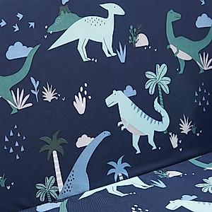 Ulax furniture Kids Fold Out Couch 2-in-1 Children Convertible Sofa to Lounger with Soft Plush Fabric(Navy Dinosaur)