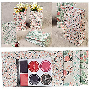 Elwish Floral Paper Gift Bags, 12pcs Party Favor Bags Vintage CandyTreat Bags with Thank You Stickers