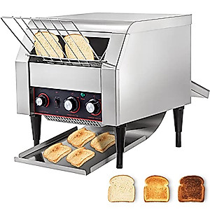 VEVOR 300 Slices/Hour Commercial Conveyor Toaster,2200W Stainless Steel Heavy Duty Industrial Toasters w/ Double Heating Tubes,Countertop Electric Restaurant Equipment for Bun Bagel Bread Baked Food