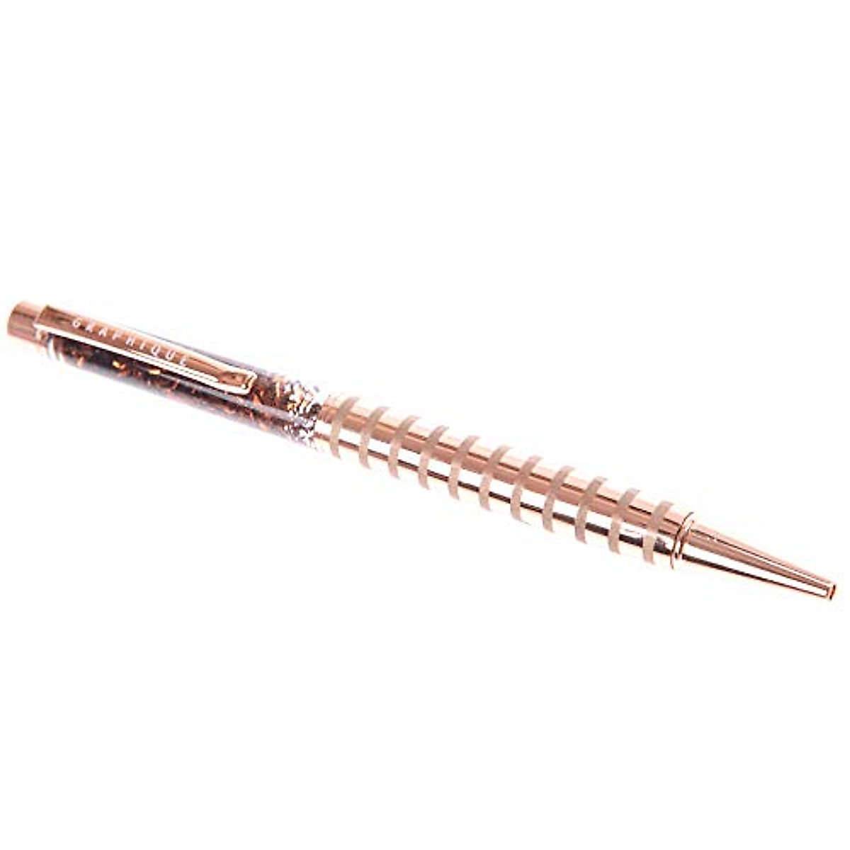 Graphique Rose Gold Floating Glitter Pen - 5.5" Refillable Black Ink Ballpoint Pen with Floating Glitter & Matching Gift Box, Makes a Beautiful and Unique Gift