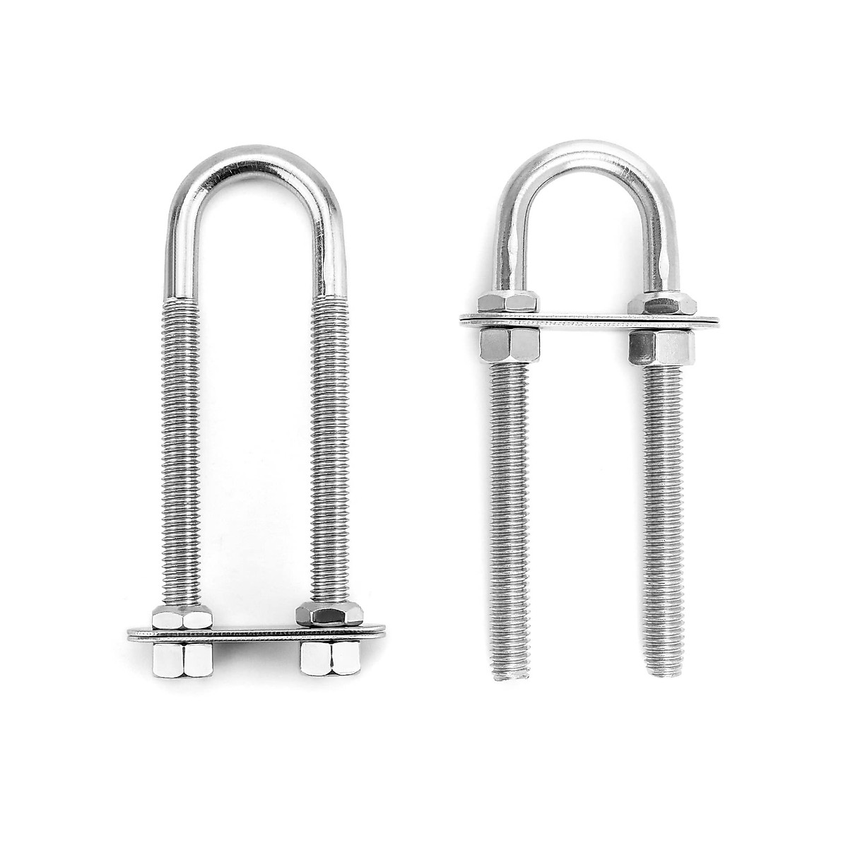 QWORK Marine Boat Stern Eye Tie Down U Bolt, 2 Pack, 3/8" Dia, 3-1/2" Thread Length, Stainless Steel