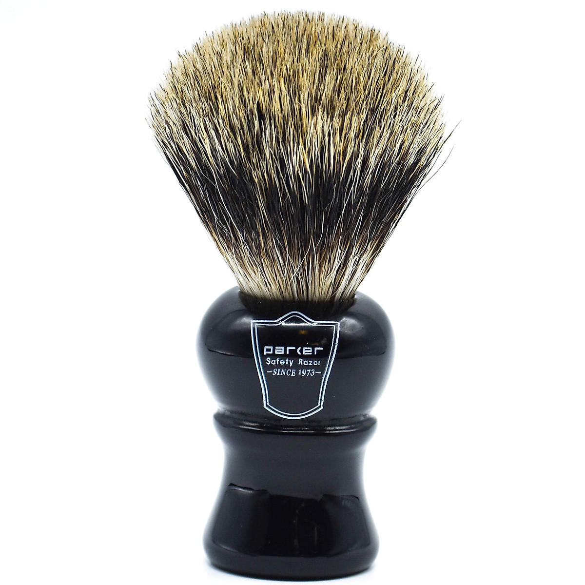 Parker, Long Loft 3-Band Pure Badger Bristle Shaving Brush with Ebony Handle - Brush Stand Included