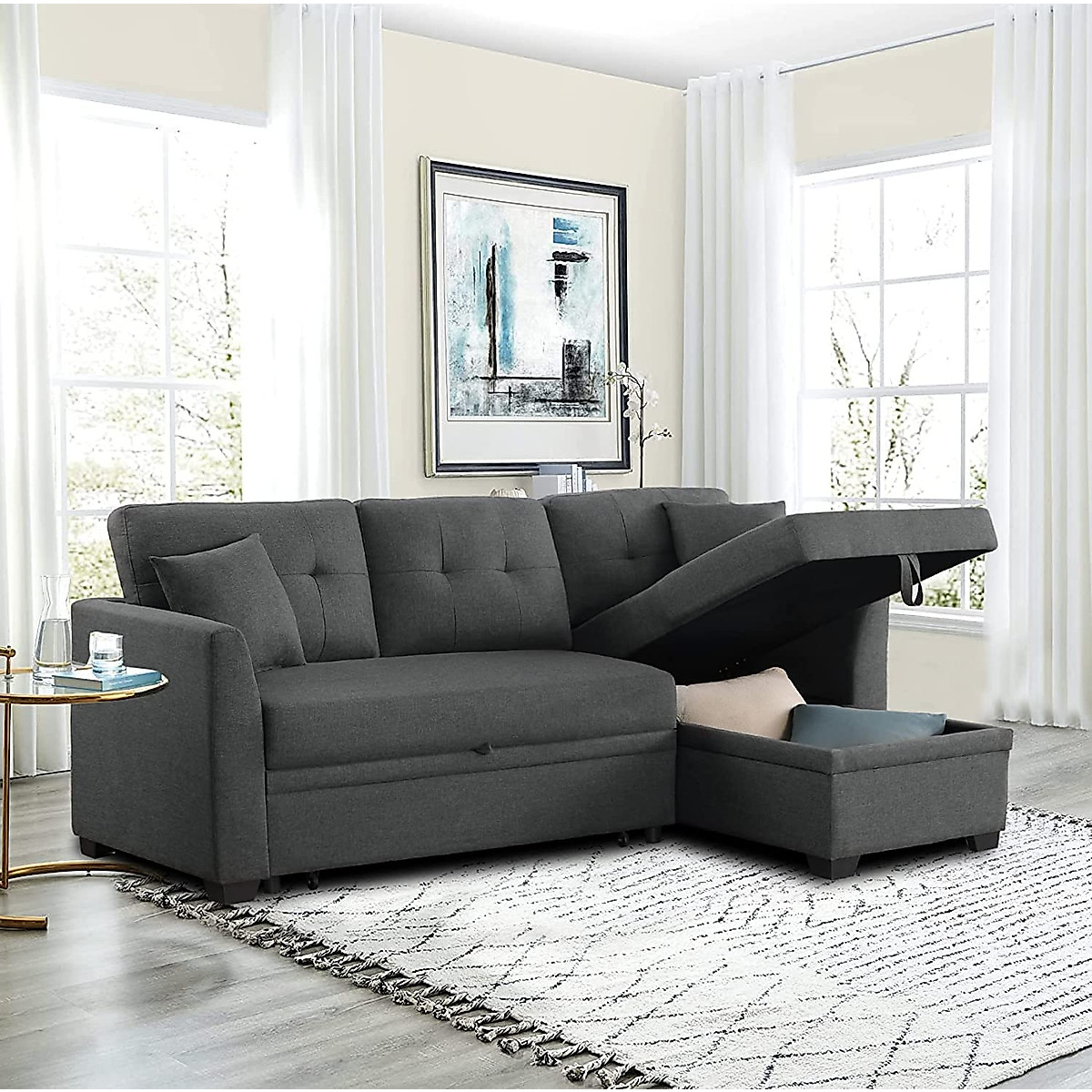 Sleeper Sofa, Sofa Bed for Living Room Grey Small Sleeper Sectional Pull Out Bed Couch