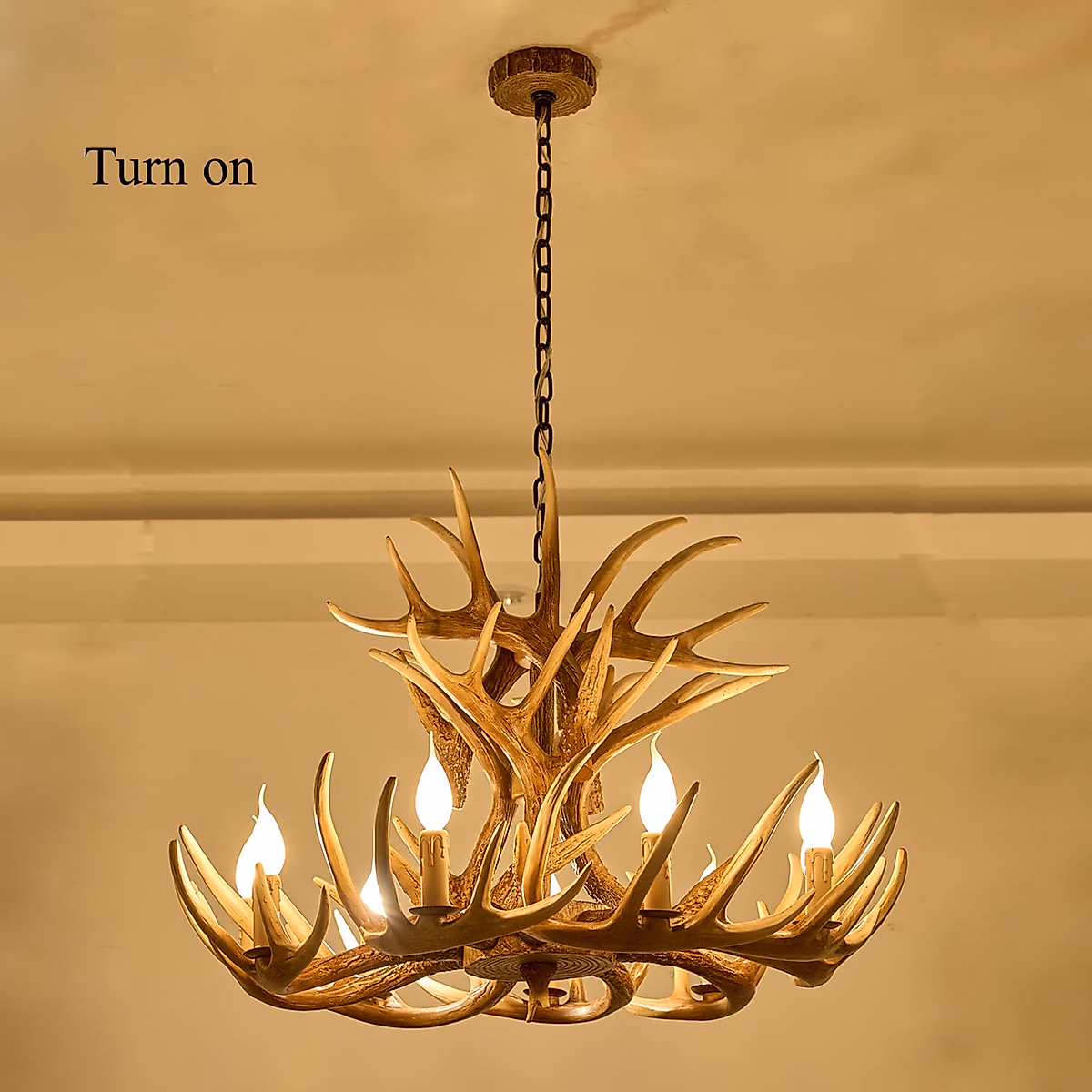 Hubrin Rustic Antler Chandelier 9-Light, Farmhouse Deer Antler Chandelier Lighting, Retro Antler Light Fixtures, Brown E12 for Home Store (9 lamp arms + 6arms)