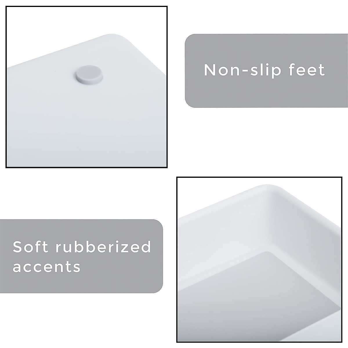 Smart Design 5-Compartment Plastic Drawer Organizer - Set of 2 - Non-Slip Lining and Feet - BPA Free - Utensils, Flatware, Office, Personal Care, or Makeup Storage - White with Gray