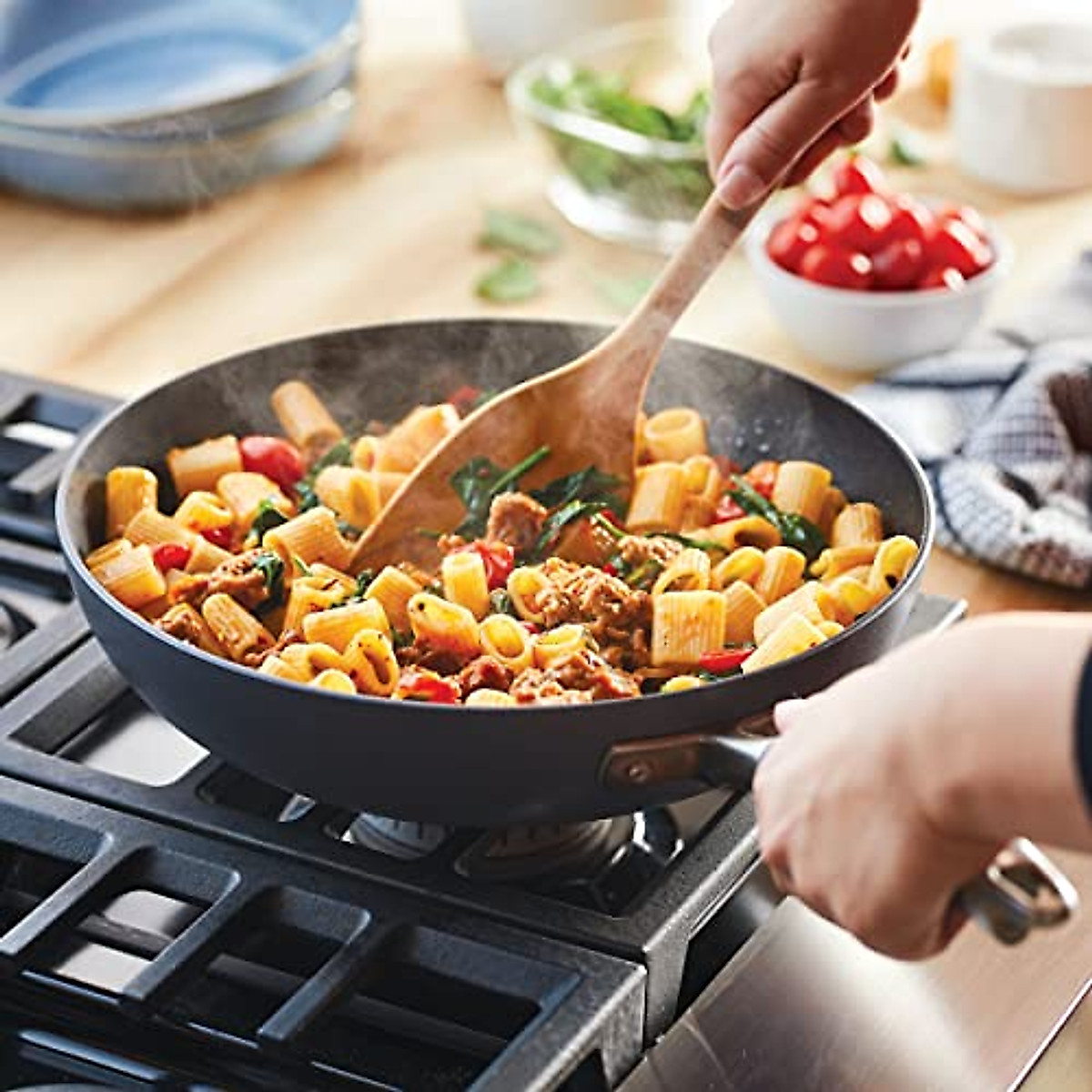 Anolon Advanced Hard Anodized Nonstick Frying Pan/ Fry Saute All Purpose Pan with Lid - 12 Inch, Gray