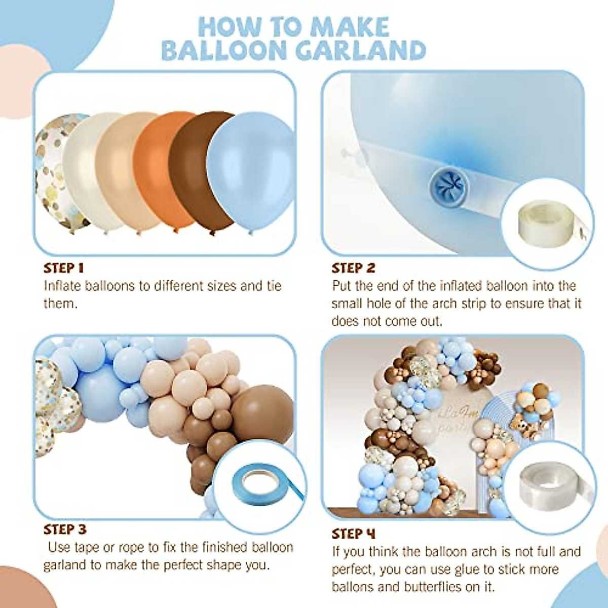 iLaFm 148pcs Brown Coffee Blue Balloons Garland Arch Kit, Boho Tan Teddy Bear We Can Bearly Wait Shower Gender Reveal Birthday Wedding Party Supplies Decorations