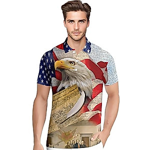 HIVICHI Golf Shirts for Men Funny Print Hawaiian Crazy Mens Polo Shirt Eagle Flag Shirt, X-Large, Aop-polo-81779