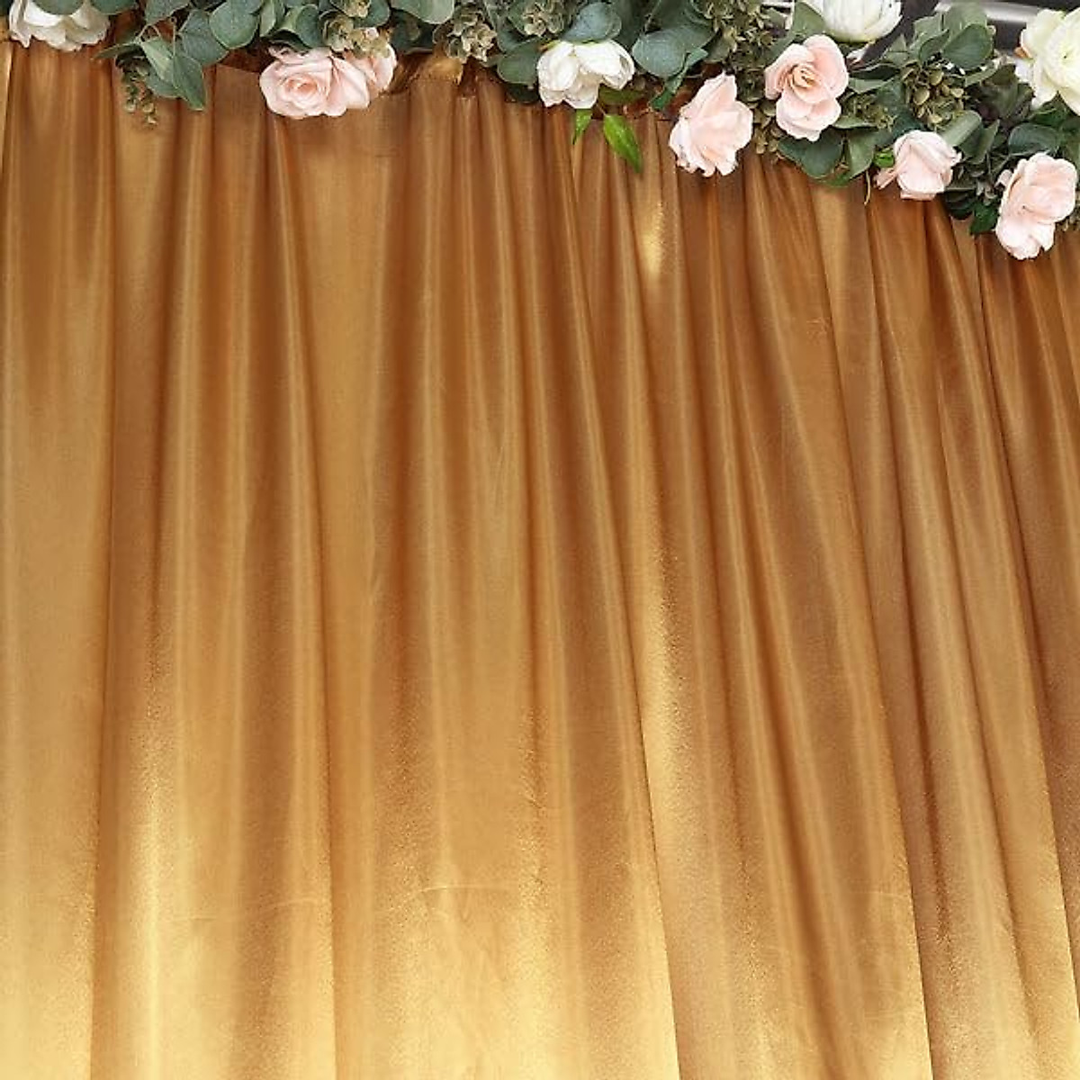Efavormart 8ftx10ft Gold Satin Curtain Panel Backdrop Drapes, Photo Booth Backdrop with Rod Pocket
