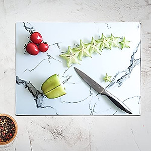 VASUHOME Tempered Glass Cutting Board Set of 2-16x12 inch Marble Pattern Chopping Boards for Kitchen - Scratch, Heat, Shatter Resistant and Easy to Clean - White and Clear
