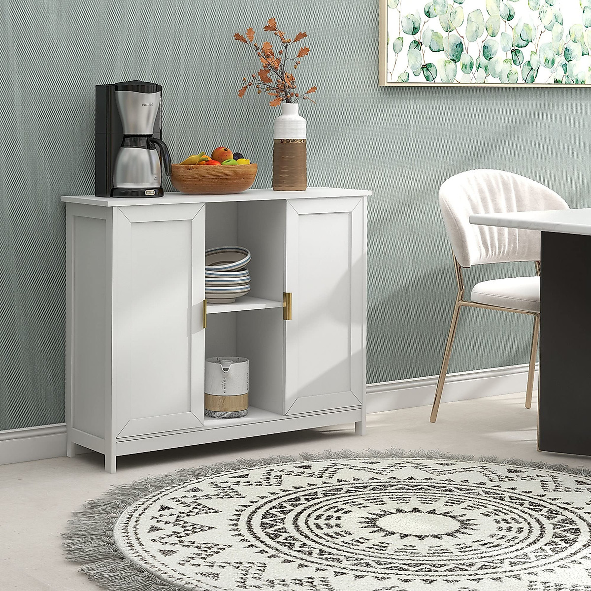 TaoHFE White Storage Cabinet, Credenza Buffet Cabinet Wooden Coffee Bar Cabinet Buffet Table White Sideboard Thin Cabinet for Narrow Spaces Entry Cabinet Hallway Cabinet for Kitchen