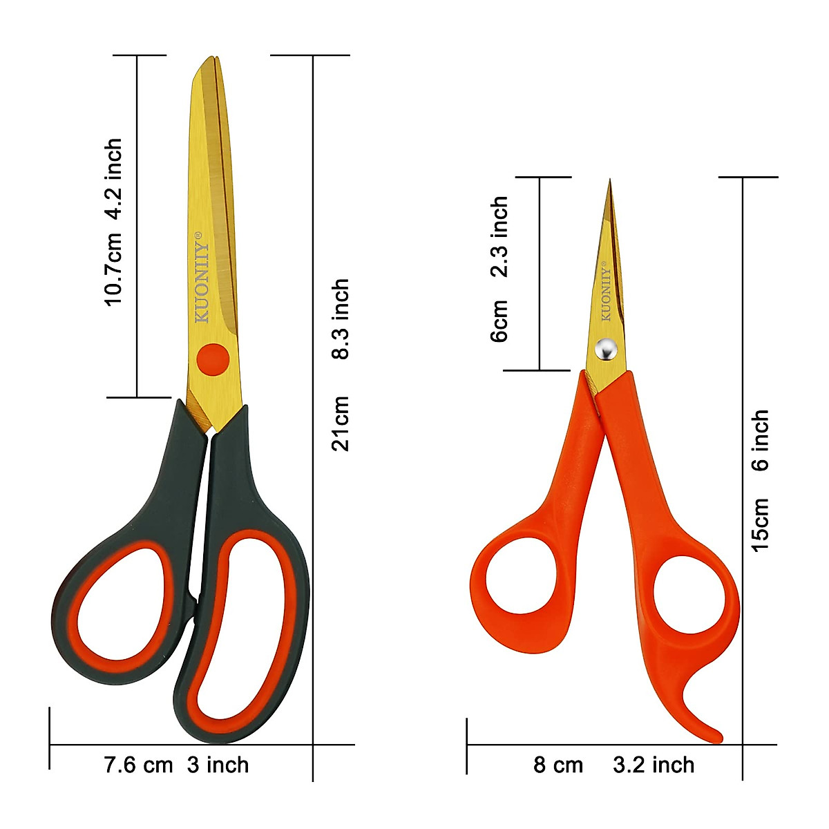 KUONIIY Scissors Set of 4,Pointed Sharp Titanium Scissors,Comfort-Grip Craft Scissors for Household Work School Office Supplies and Sewing