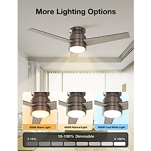 warmiplanet Flush Mount Ceiling Fans with Lights and Remote Control, 52-Inch,3 CCT Dimmable Light, Reversible Noiseless 6 Speeds DC Motor, Timer, Antique Nickel, 3-Blades