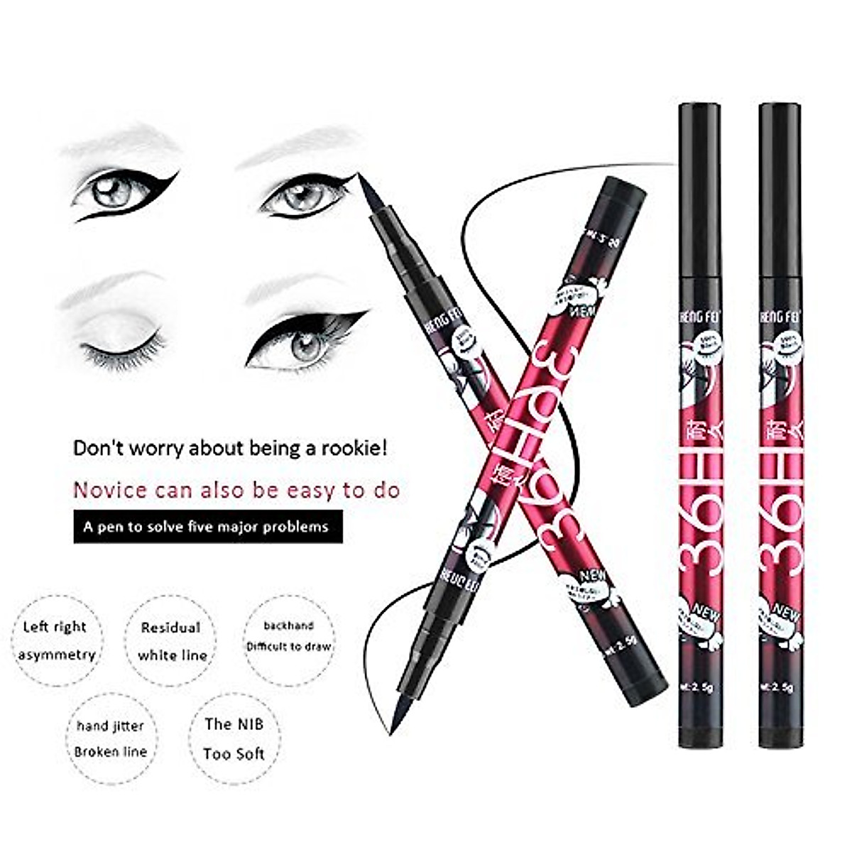 2pcs 36H Black Eyeliner Pencil Long Lasting Waterproof Liquid Eyeliner Pen Natural Eye Liner Makeup