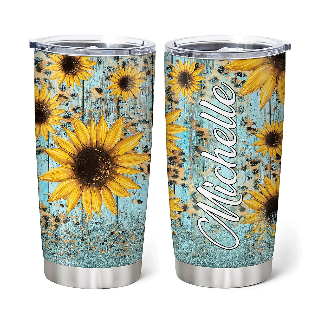 Hyturtle Personalized Gifts For Sunflower Lover - Sunflower Prints Custom Name Stainless Steel Tumbler 20oz With Lid - Idea Floral Lover Gifts For Women Girl On Birthday, Christmas
