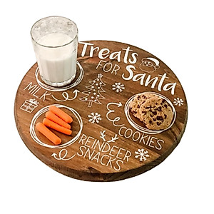 Personalized Wooden Christmas Cookies and Milk for Santa Tray, Custom Wooden Christmas Santa Treat Plate Board with Handle, Christmas Eve Serving Tray Home Party Decoration