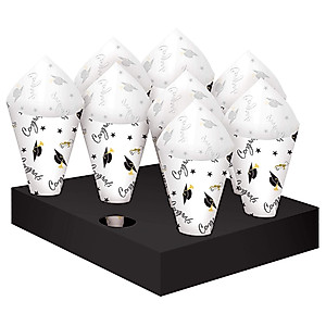 Deluxe Black, Silver, Gold Graduation Snack Cones w/Trays - (Pack of 42) | Perfect for Parties, Celebrations & Events