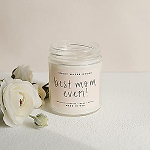 Sweet Water Decor, Best Mom Ever, Sea Salt, Jasmine, Cream, and Wood Scented Soy Wax Candle for Home | 9oz Clear Jar, 40 Hour Burn Time, Made in the USA