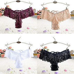 Anna & Eric Women's Floral Lace Thongs Bikini Panties Sexy Lingerie Panty T Back Underwear… (US, Alpha, Small, Regular, Regular, N+P+B+W)