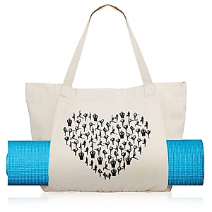 Saintrygo Yoga Mat Tote Pilates Bag Canvas Tote Bag with Yoga Mat Carrier Pocket Yoga Mat Carrier for Women Pilates Gym(Beige)