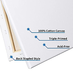 NEXCOVER Stretched Canvas - 12 Pack 8x10 Inch, 5/8” Profile, 100% Cotton Art Canvas, Triple Primed White Blank Canvases, Acid-Free, Artist Painting Canvas for Acrylic, Oil, Tempera, Gouache Paint