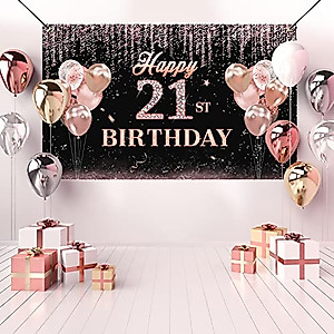 Vlipoeasn 21st Birthday Decorations for Her Rose Gold 21st Birthday Backdrop 21st Birthday Banner Happy 21st Birthday Party Supplies 21 Years Old Birthday Decoration