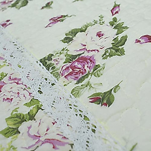 USTIDE Rustic Rose Flowers Area Carpet,Home Decor Cotton Pink Roses Pattern Bedroom Floor Rugs,Unique Quilted Washable Bathroom Rug 2x4 (Pink)