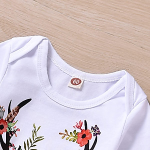 Aalizzwell Newborn Girls Long Sleeve Deer Romper Tops Pink Pants Hat Set (White, 0-3Months)