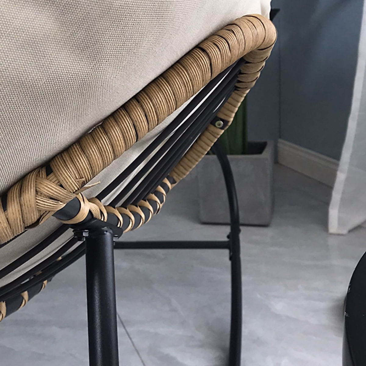 HARELA Indoor & Outdoor Rocking Chair, Patio Oversized Wicker Egg Rocking Chair, Padded Cushion Rocker Recliner Chair, for Front Porch, Living Room, Patio, Garden, Yard