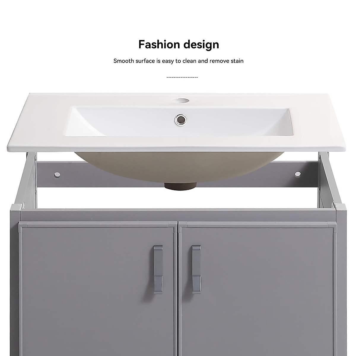 24 Inch Bathroom Vanity with Sink Combo, Floating Bathroom Vanity Set with Two Metal Soft Close Cabinet Doors Modern Wall Mounted Bathroom Vanity Cabinet with White Ceramic Sink, for Small Space