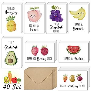 Nezyo 40 Pieces Funny Thank Cards with Envelopes Set Pun Greeting Note Cards Blank Inside Greeting Cards Funny Cards Pun Notecards for Kids Teachers Employee Birthday Holiday Appreciation, 4 x 6 Inch