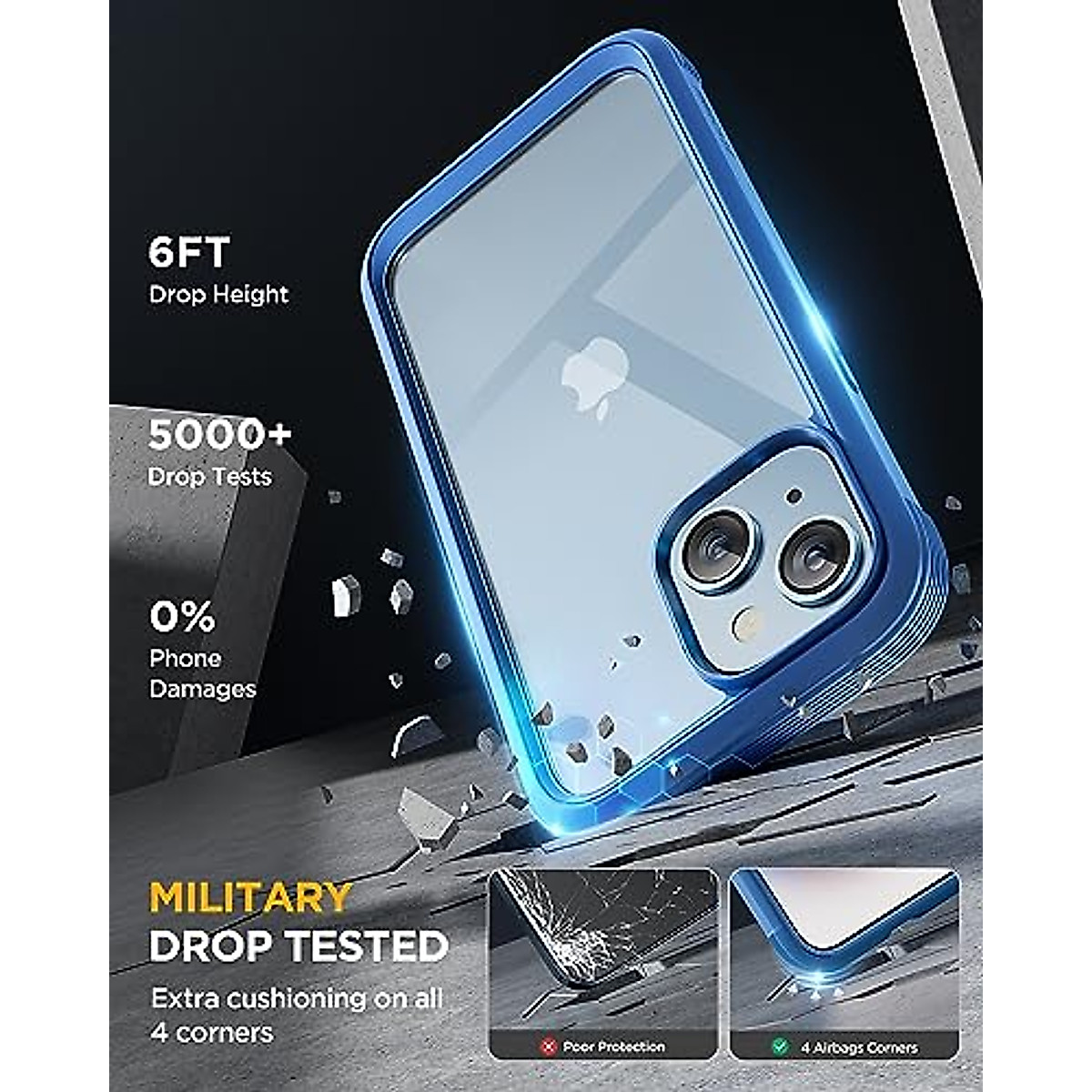Miracase Glass Series Designed for iPhone 14 Phone Case 6.1 inch, 2023 Upgrade Full-Body Clear Bumper Case with Built-in 9H Tempered Glass Screen Protector and Camera Lens Protector,Blue