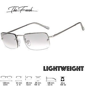 The Fresh Minimalist Small Rectangular Sunglasses Clear Eyewear Spring Hinge - Gift Box Package - FR1M4002MC01 (Silver, Gradient Clear, 51)