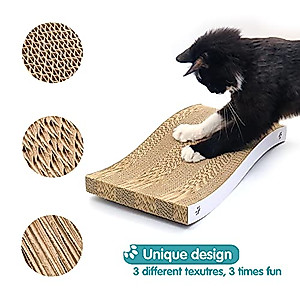 Conlun Cat Scratcher Cat Scratch Pads with Premium Scratch Textures Wave Curved Shape Design No More Torn Cardboard Reversible Anti-Slip Durable Cardboard Cat Scratcher - 2 Pack
