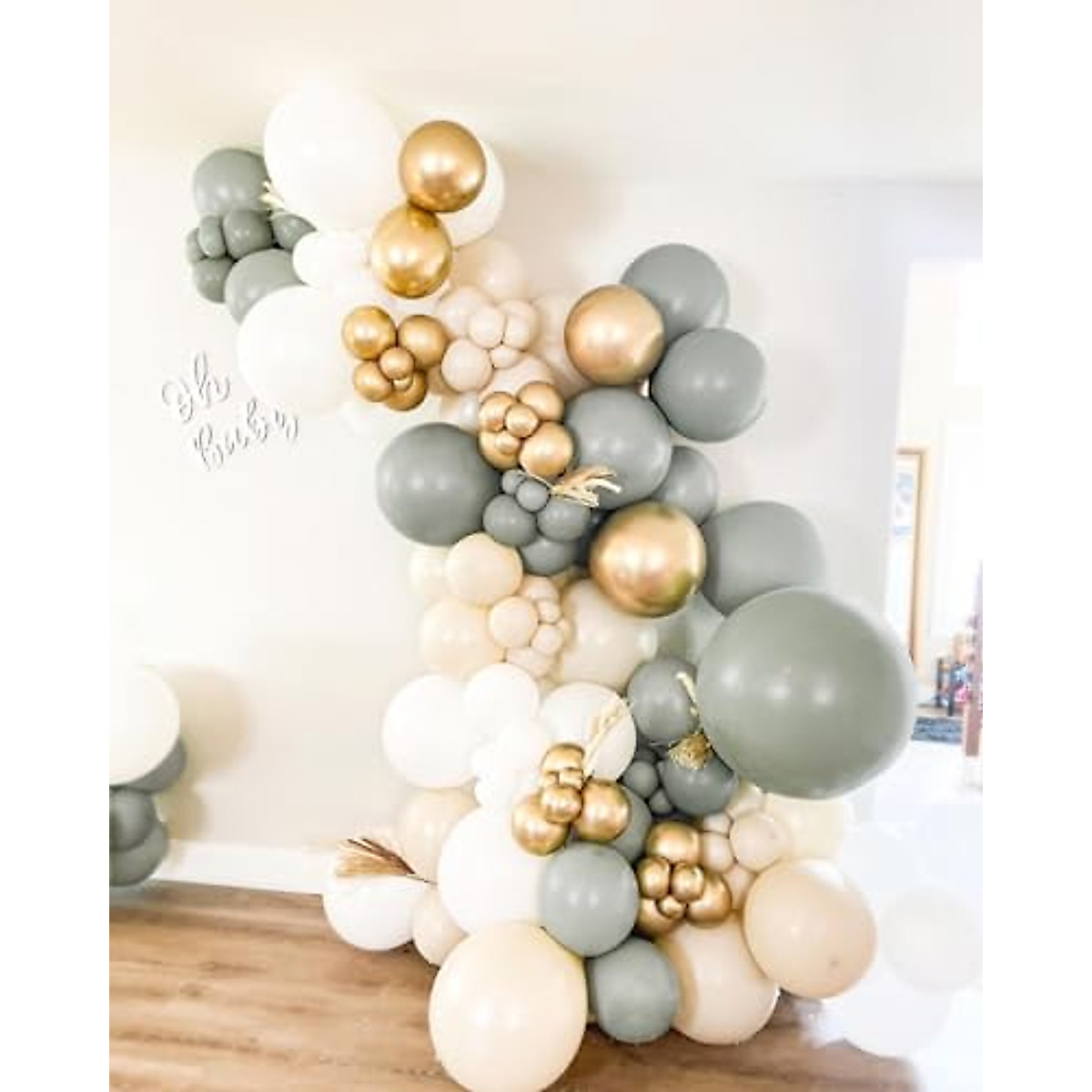 Retro Gray Gold Baptism Balloon Garland, 143pcs Fog Gray White Chrome Gold Balloons for Baptism Boho Birthday Baby Shower Party Decorations Bridal Shower Wedding Party Supplies (Retro Gray)