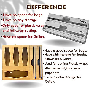 6 in1 Bamboo Ziplock Bag Organizer with Plastic Wrap Dispenser & Cutter – Compact drawer organizer for ziplock bags and foil – Ziplock Bag Storage Organizer for Gallon Quart Sandwich & Snack Bags (1)